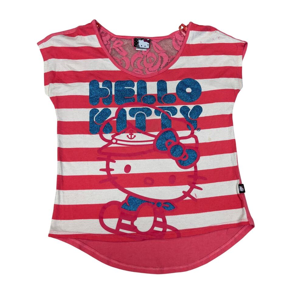 Hello Kitty Sanrio Lace Cut Out Stripe Shirt Women's … - Gem